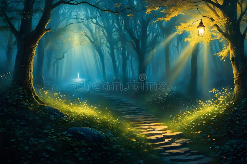 Moonlit Tranquility Night Walk in the Forest. Generative Ai ...