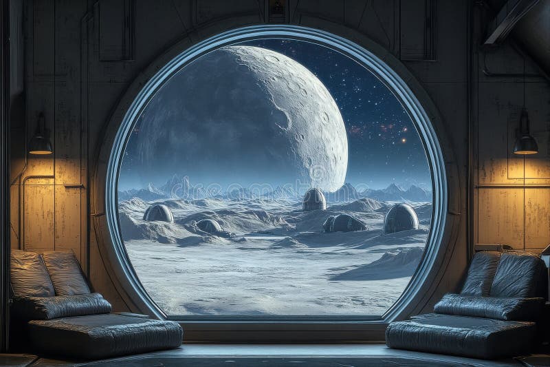 Moonlit View of a Lunar Base Outer Space Digital Art Sci-fi Environment ...