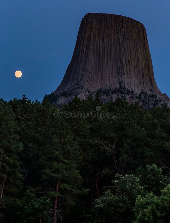 Moonrise on Devils Tower, Devils Tower National Monument, Wyoming Stock Image - Image of ...