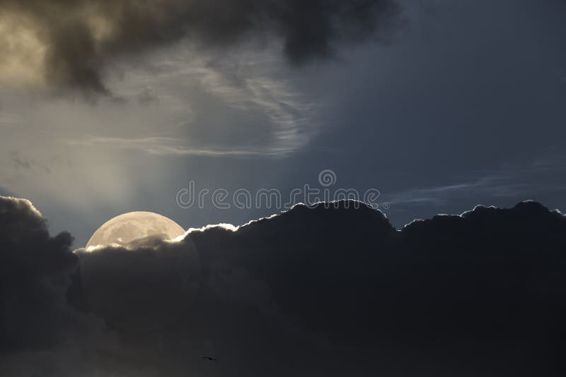 Moonrise with lightbeams stock image. Image of beautiful - 170106727