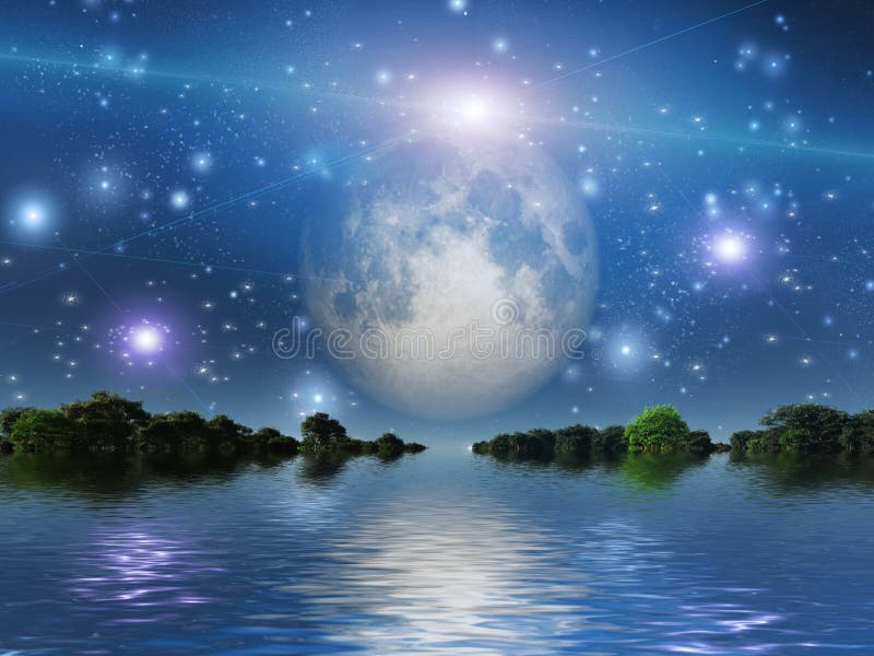 Moonrise over water stock illustration. Illustration of nature - 32163777