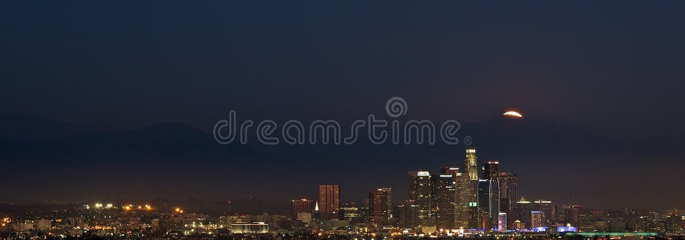 Moonrise over Los Angeles stock photo. Image of mountains - 22409160