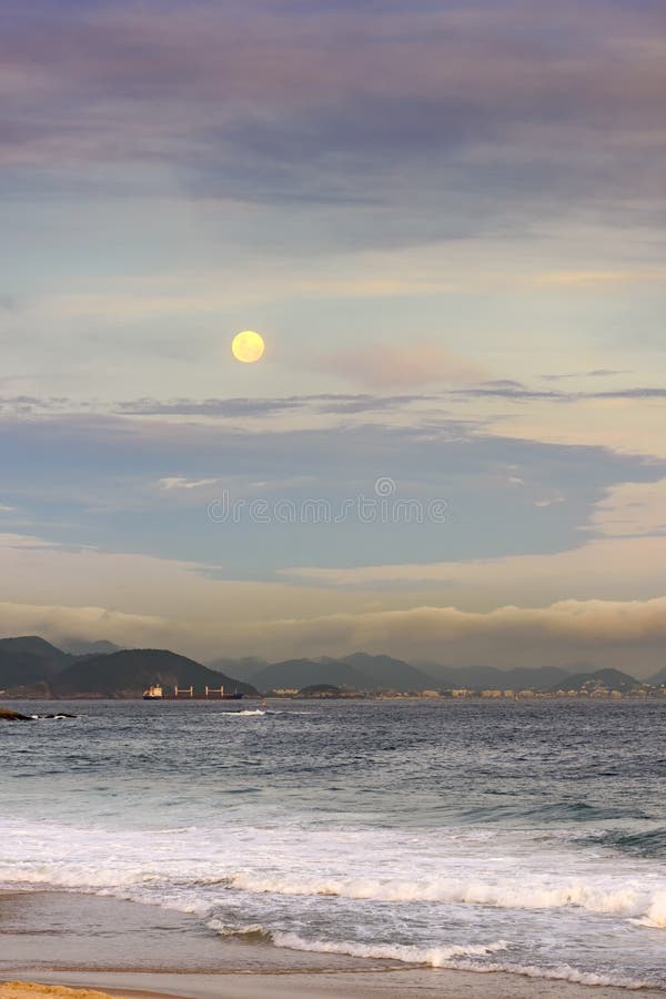 The Moonrise Over the Rio De Janeiro Stock Photo - Image of clouds ...