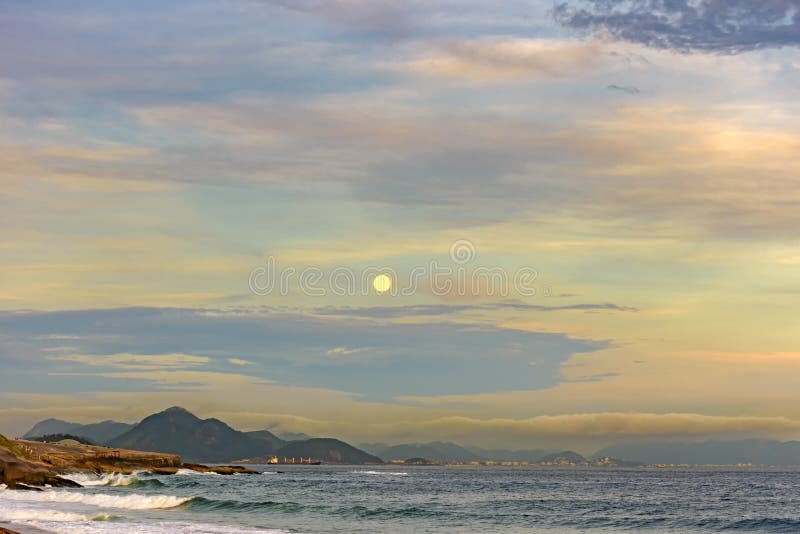 The Moonrise Over the Rio De Janeiro Stock Photo - Image of clouds ...