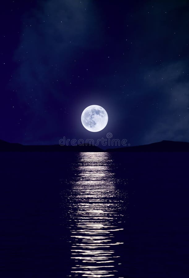 Beautiful Midnight Ocean View with Moonrise and Ca Stock Image - Image ...