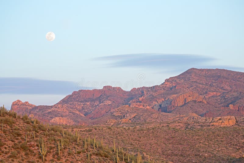 Moon Rises Over Superstition Mountains Stock Image - Image of arizona ...