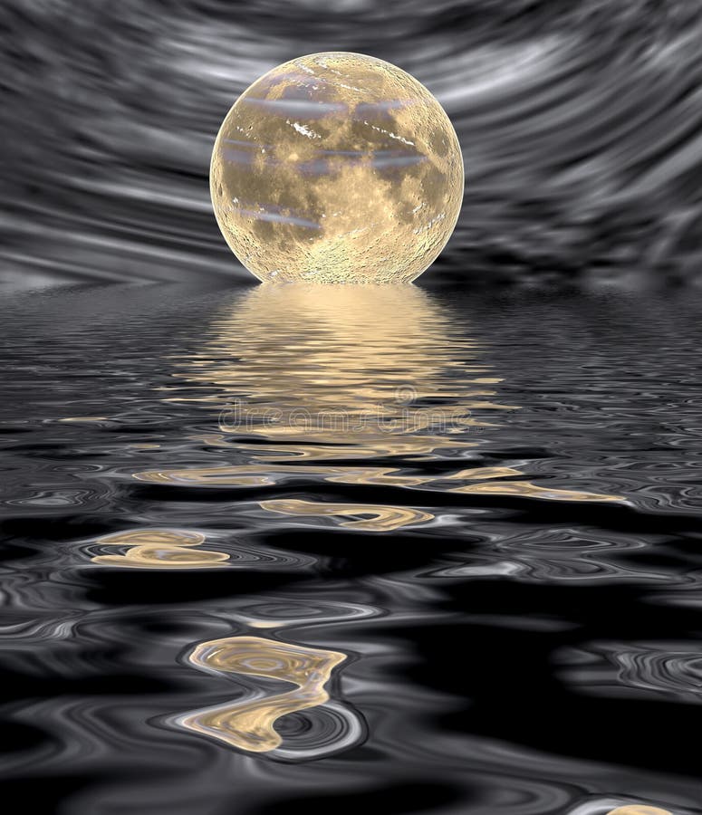 Moonrise on water surface stock illustration. Illustration of midnight ...