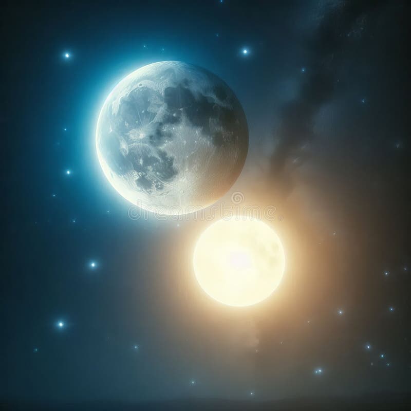 Moons in a Clear Night Sky Two Moons One a Bright White and the Stock ...