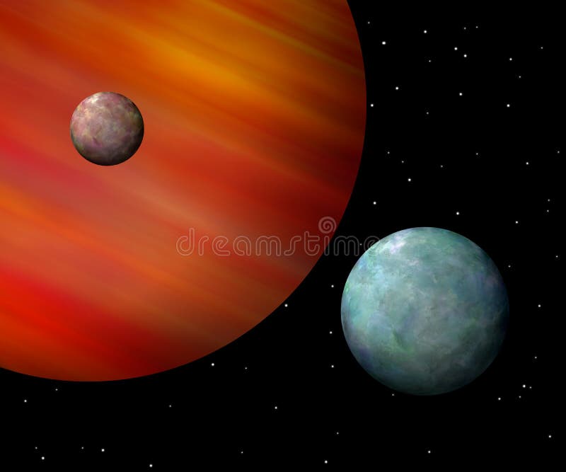 Moons Orbiting a Reddish Gas Giant Stock Illustration - Illustration of ...
