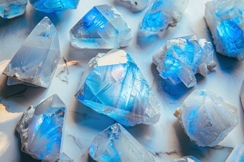 Moonstone Crystals Geode Close Up on Stone Background, Esoteric Blue ...
