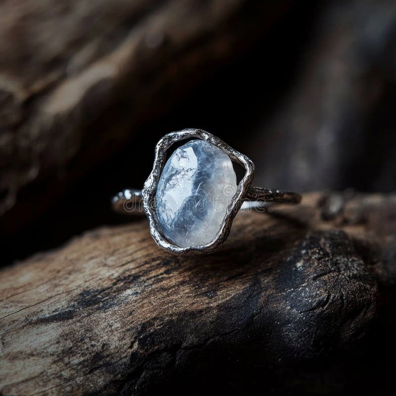 Moonstone Ring on Rustic Wood Surface Exhibits Natural Elegance Stock ...