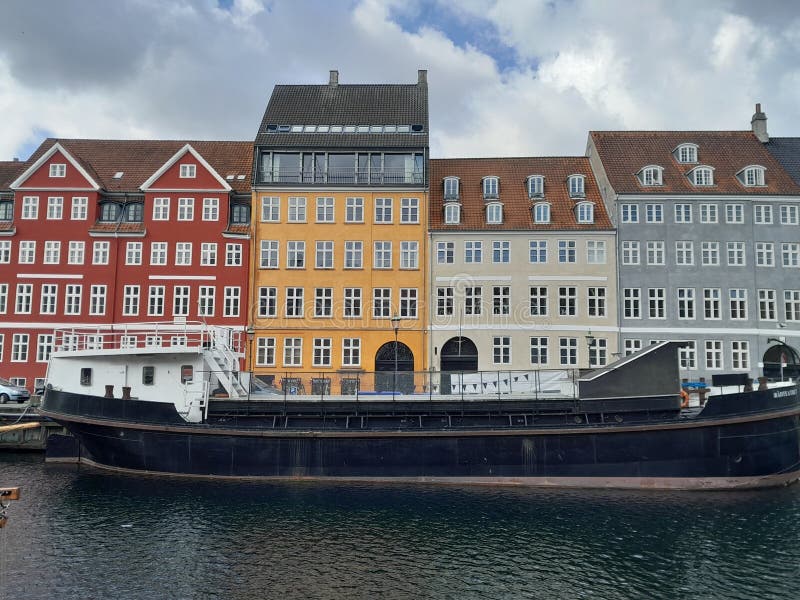 Moored Barge in Nyhavn, Copenhagen, Denmark Stock Image - Image of ...