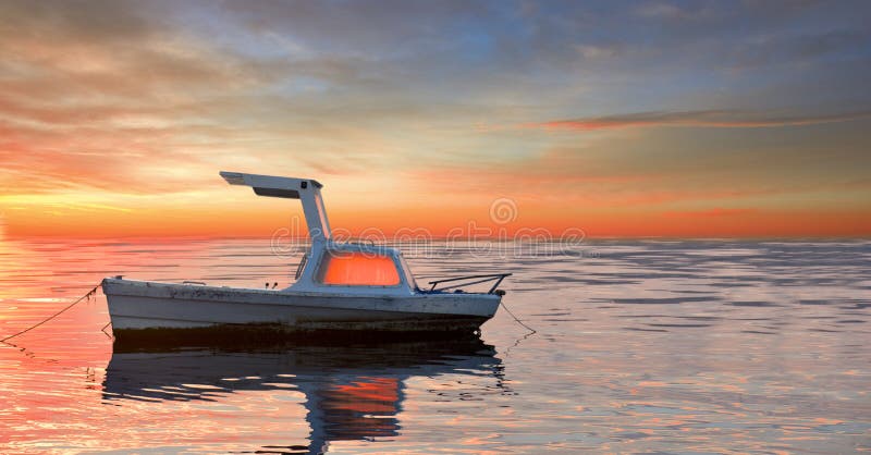 Moored boat at sunset stock photo. Image of golden, horizon - 46777196