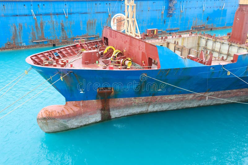 Moored Vessel in the Seaport. Closeup of Cargo Ship Stock Image - Image ...