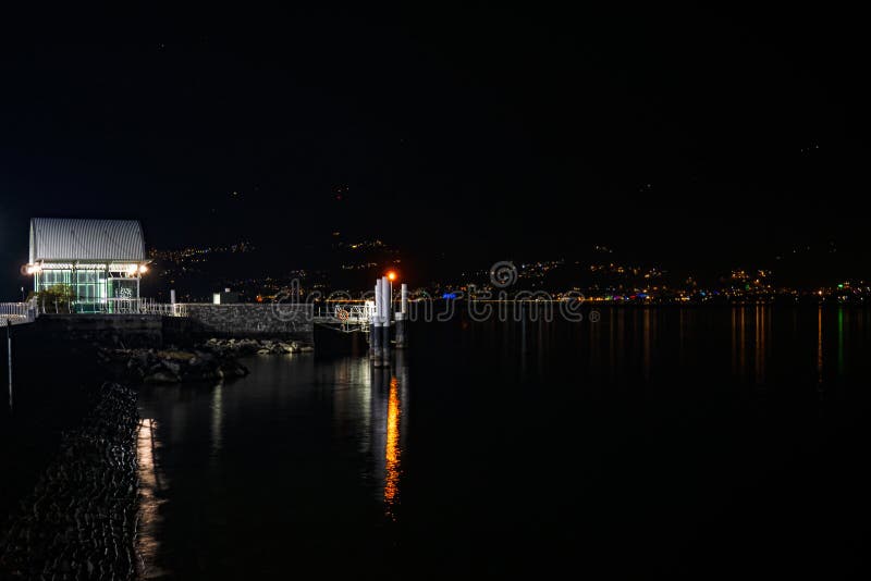 Mooring on Lake Como at Night Stock Photo - Image of winter, lecco ...
