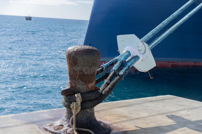 Mooring Rope at Port To Keep Ship Secure Stock Image - Image of safety ...
