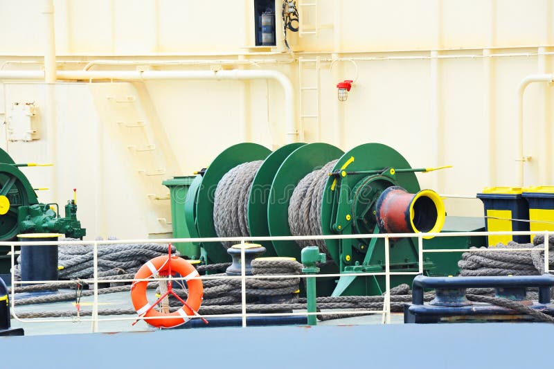Mooring winch with hawser stock photo. Image of onboard - 113005166