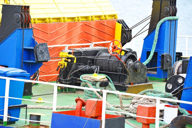 Mooring winch with hawser stock photo. Image of mooring - 79404012