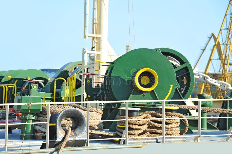 Mooring winch with hawser stock image. Image of onboard - 79499137