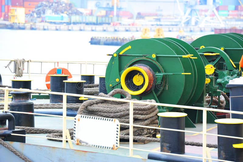 Mooring winch with hawser stock photo. Image of harbour - 80304476