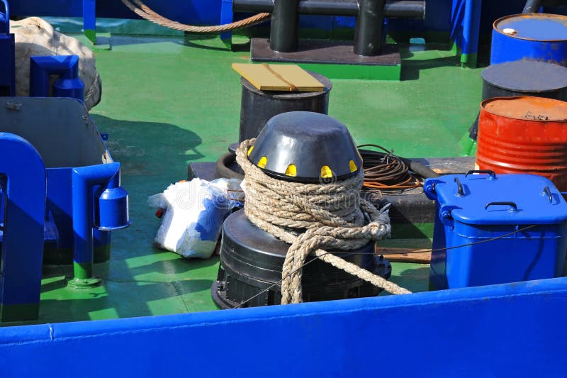 Mooring winch with hawser stock image. Image of moor - 104707157