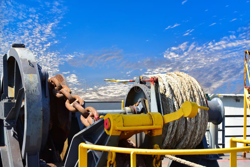 Mooring Winch Lass Forward Deck Cargo Ship. Stock Image - Image of ...