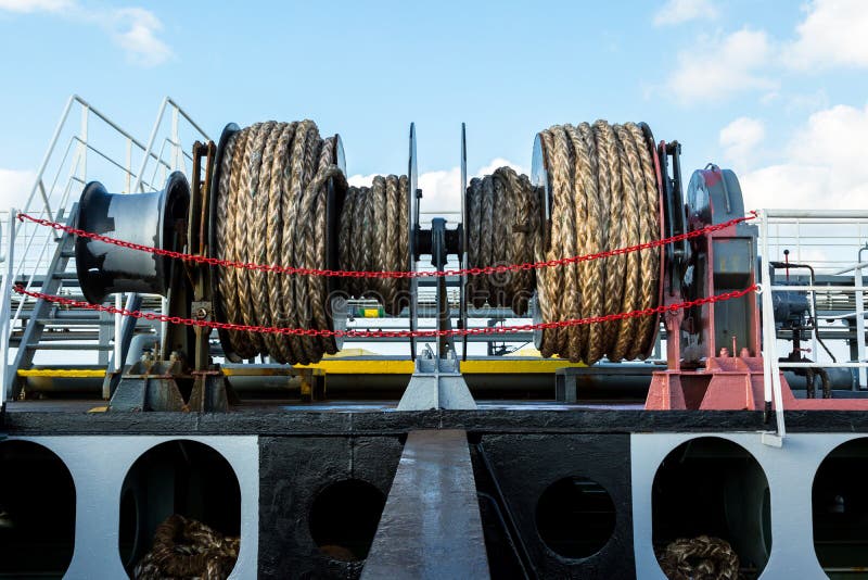 Mooring Winch on Ship Deck. Stock Photo - Image of equipment, cord ...