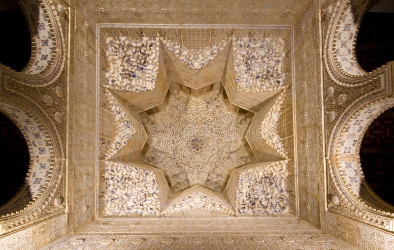 Moorish Ceiling at the Alhambra Palace Stock Photo - Image of night ...