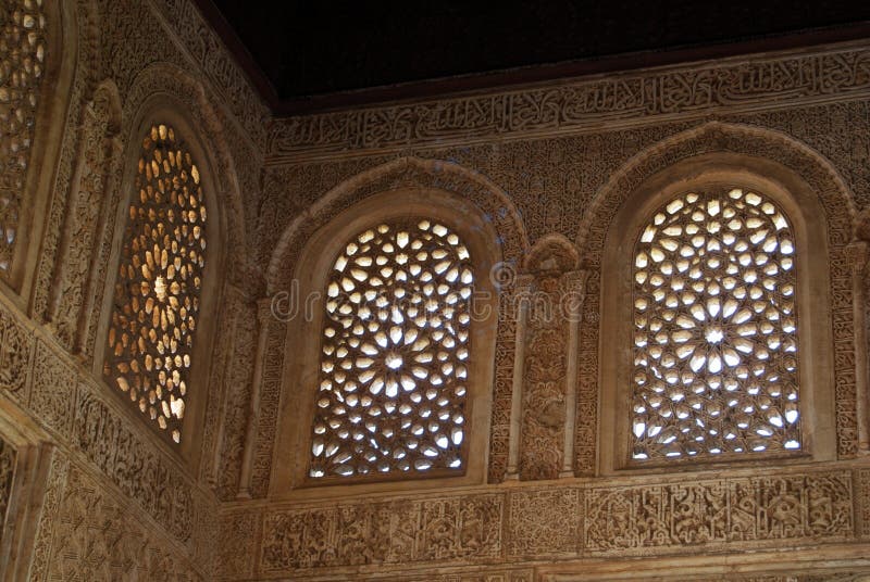 Moorish Sculptured Windows, Palace of Alhambra. Stock Image - Image of ...