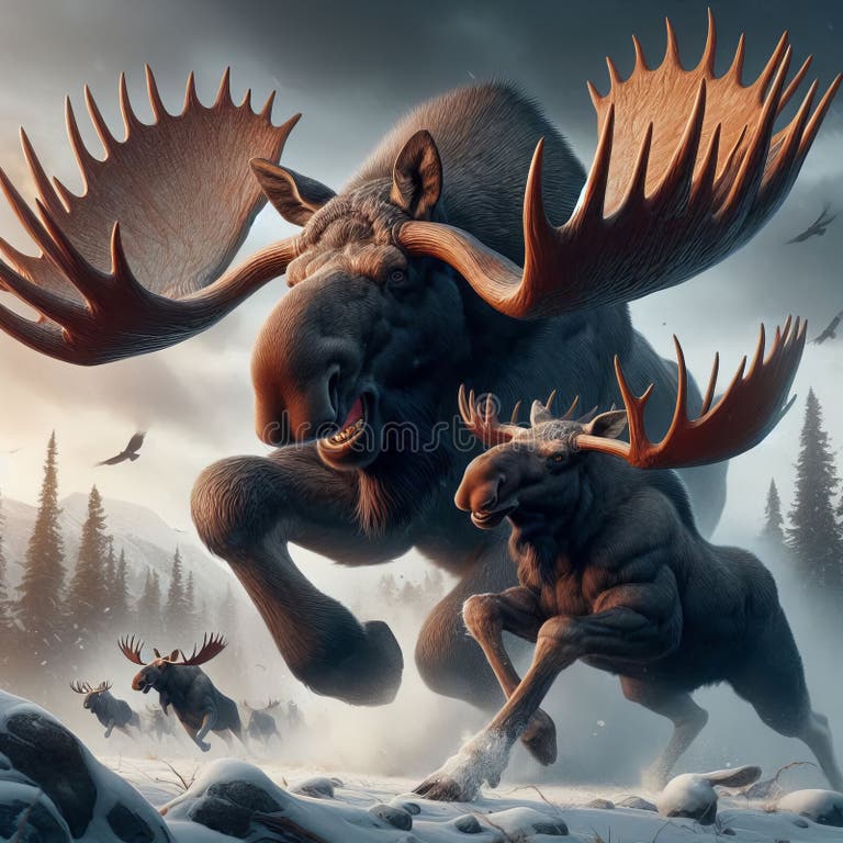 Moose Aggression Moose Lowering Head Charging Aggressively Antl Stock ...