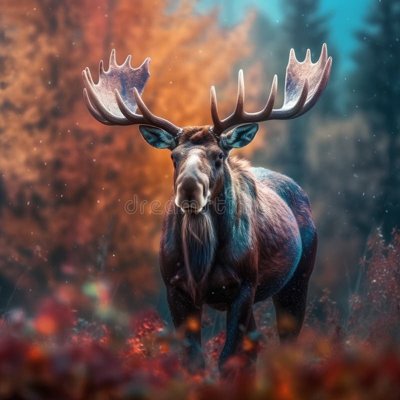 Moose in the Autumn Forest. 3d Render. Digital Painting Stock ...