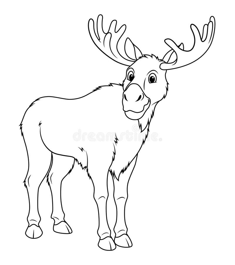 Moose Cartoon Animal Illustration BW Stock Illustration - Illustration ...