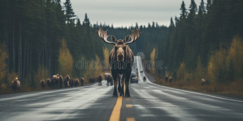 Moose Cross the Road. Conservation Wild Animals. Safe Driving ...