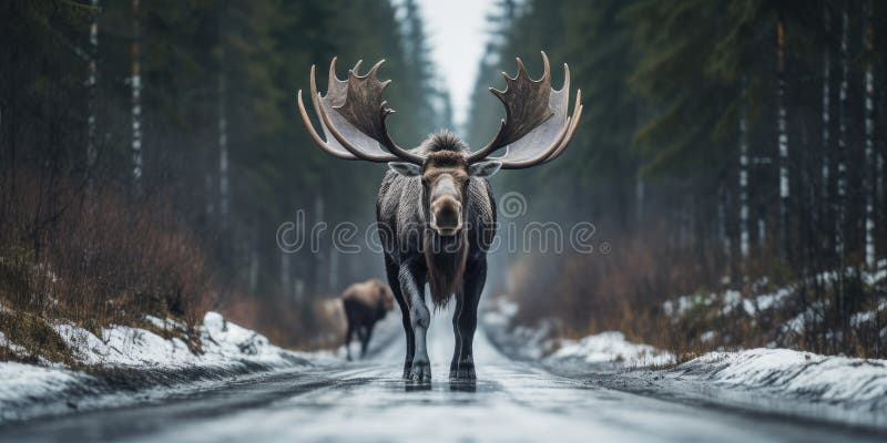 Moose Cross the Road. Conservation Wild Animals. Safe Driving ...