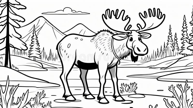 Moose in a Forest Coloring Page Coloring Book Stock Illustration ...