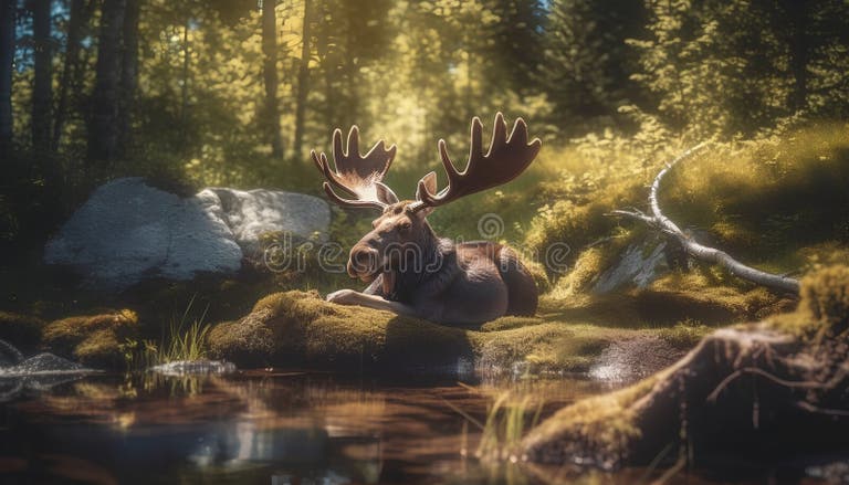 Moose in the Forest. Wildlife Scene. 3D Rendering Stock Illustration ...