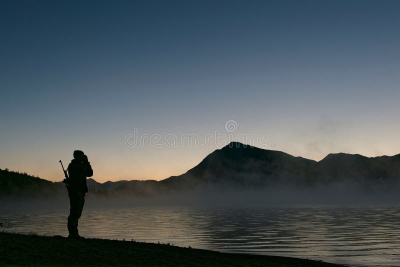 Moose Hunter Calling at Dawn Stock Photo - Image of hunting, nature ...