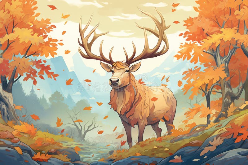 Moose with Large Antlers Roaming among the Maple Trees in Autumn Stock ...