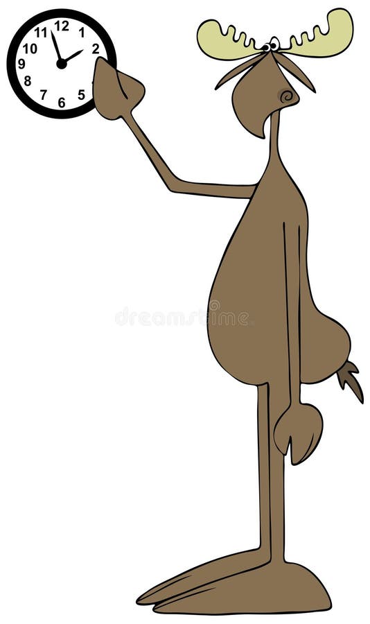Moose Pointing To a Wall Clock Stock Illustration - Illustration of ...