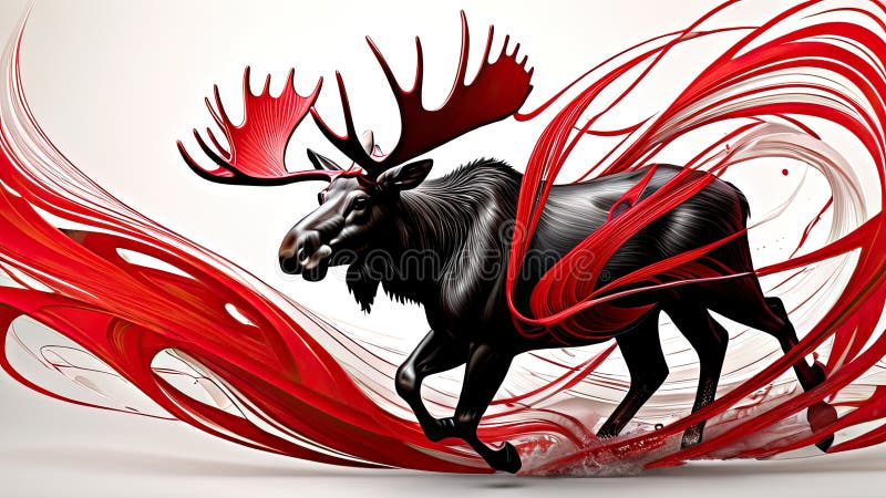 Moose with Red Swirls, Dynamic Illustration of a Moose Stock ...