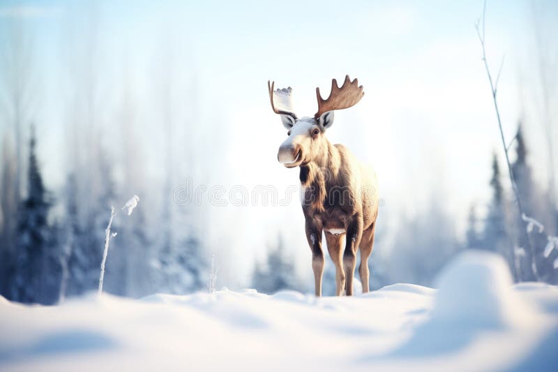 Moose Standing in Deep Snow with Breath Visible Stock Illustration ...