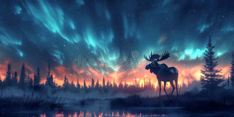 Moose Silhouette Northern Lights Stock Photos - Free & Royalty-Free ...