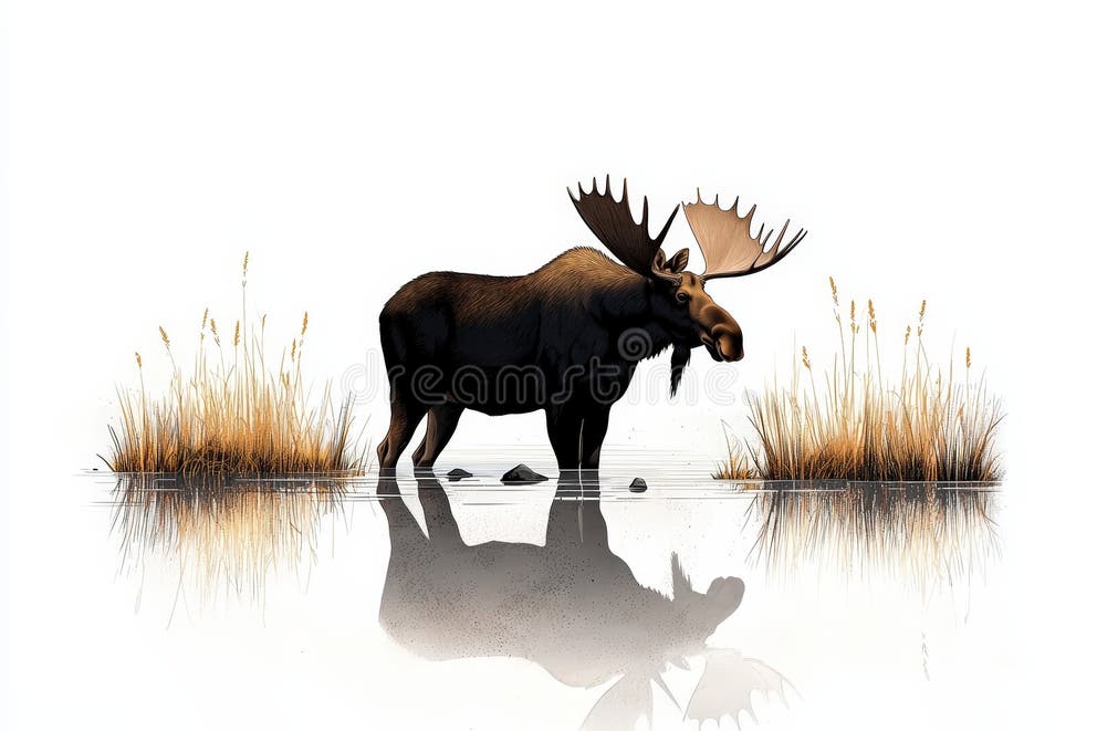 Moose Standing by the Waters Edge Stock Illustration - Illustration of ...