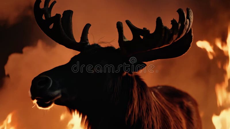 A Moose Stands in Front of a Raging Forest Fire. Stock Footage - Video ...