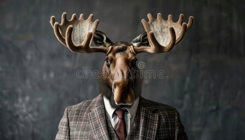 Moose in a Formal Suit Posing Against a Dark Textured Background Stock ...