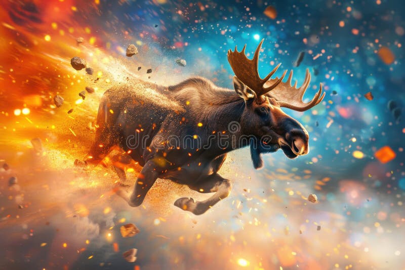 Moose in a Superhero Pose Moving through Space Stock Illustration ...