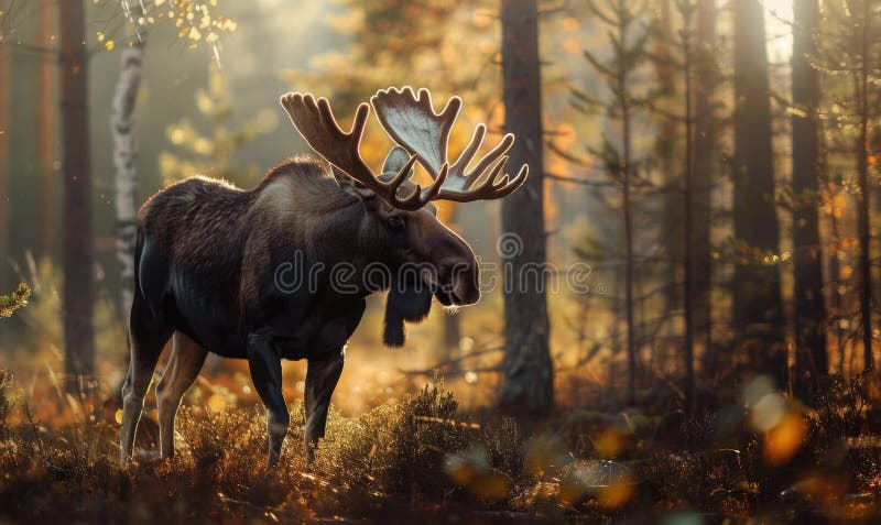 Moose Walking through the Forest Stock Image - Image of green, autumn ...