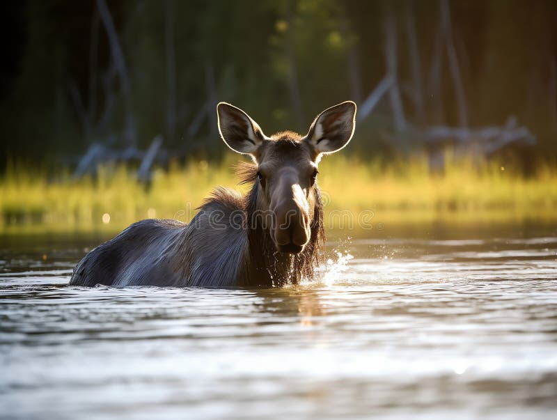 Moose in the Water. Made with Generative AI Stock Illustration ...