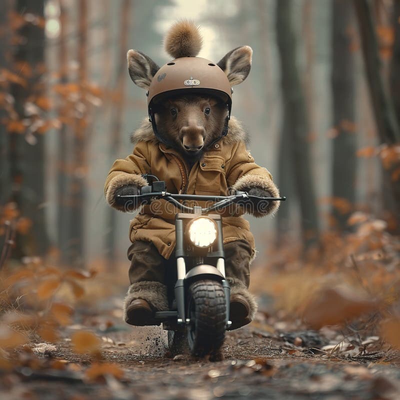 Moose on a Motorcycle in the Forest Stock Illustration - Illustration ...
