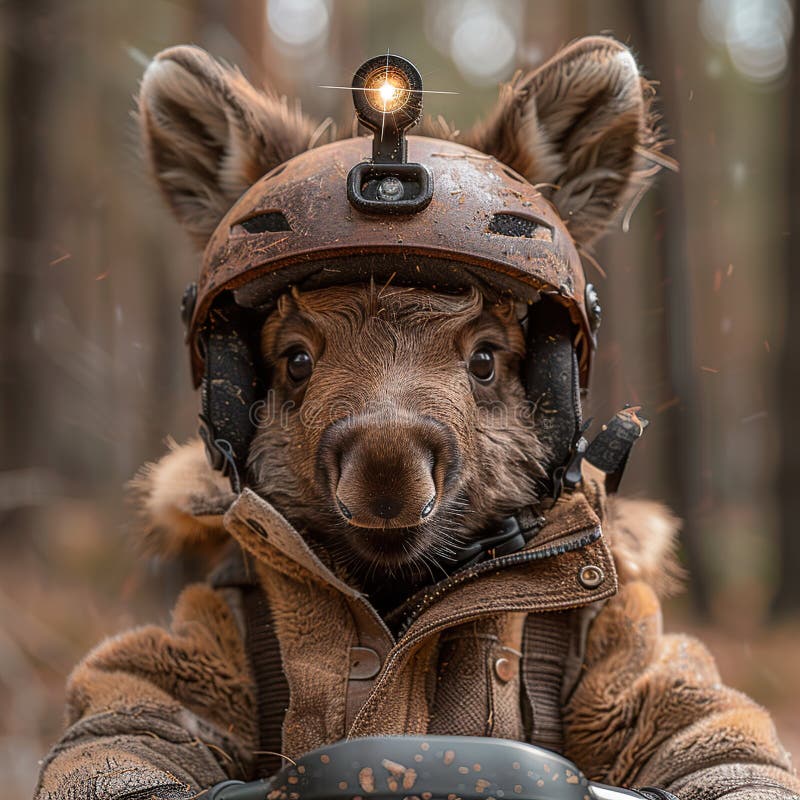 Moose Wearing a Helmet in the Woods Stock Illustration - Illustration ...